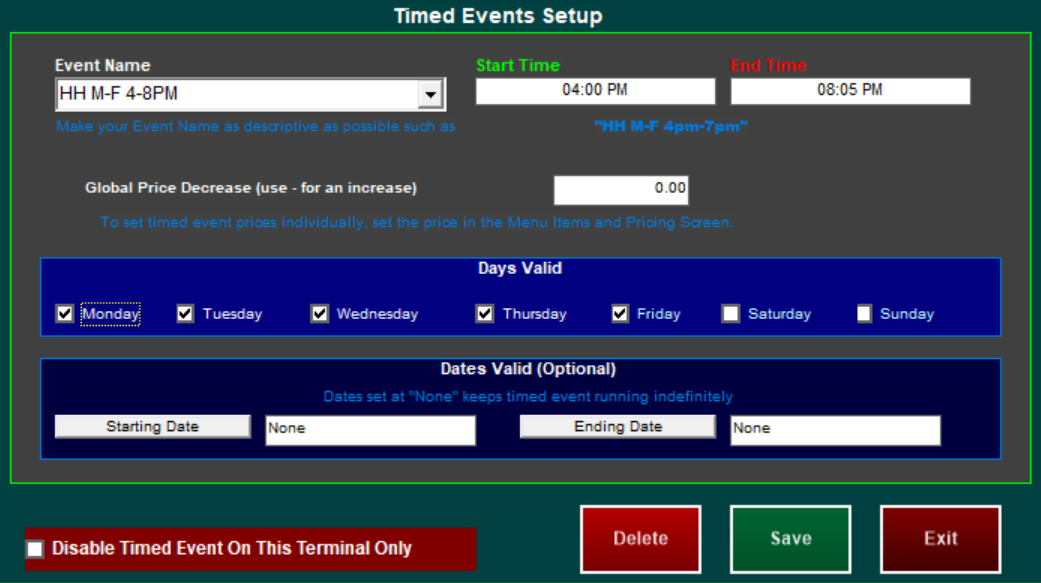 Creating Happy Hours / Creating Timed Events – MicroSale