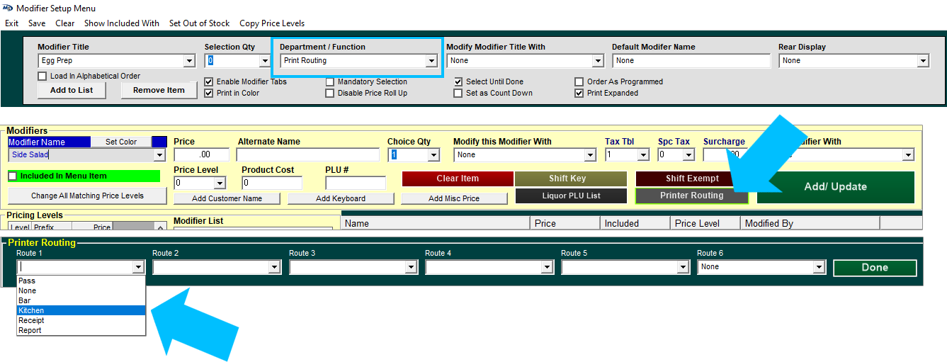 Rerouting item printing based on selected modifier – MicroSale
