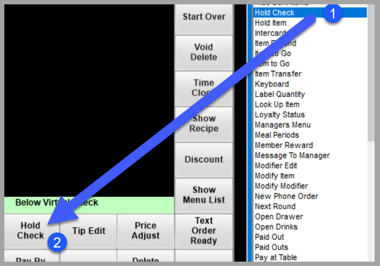 Placing a check on hold (an entire check) in Quick Service – MicroSale